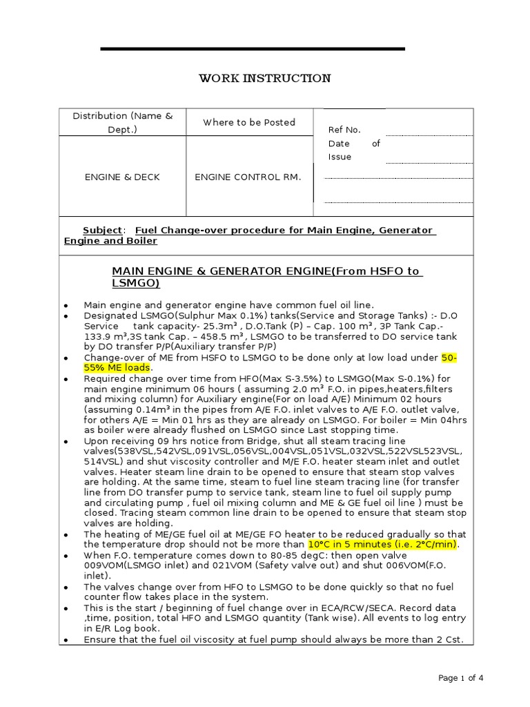 Revised Change Over Procedure HSFO To LSMGO at SECA | PDF | Fuel Oil ...