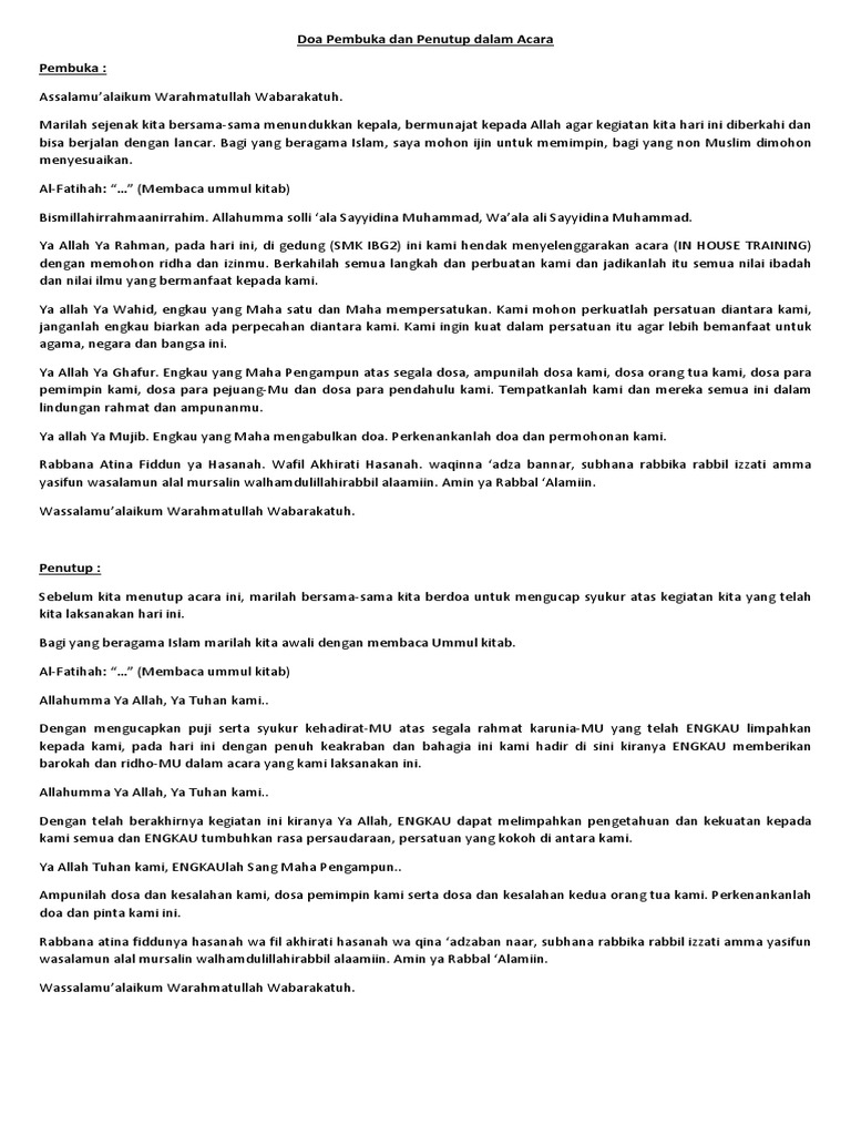 Teks Doa Pembuka Dan Penutup Dalam Acara | PDF