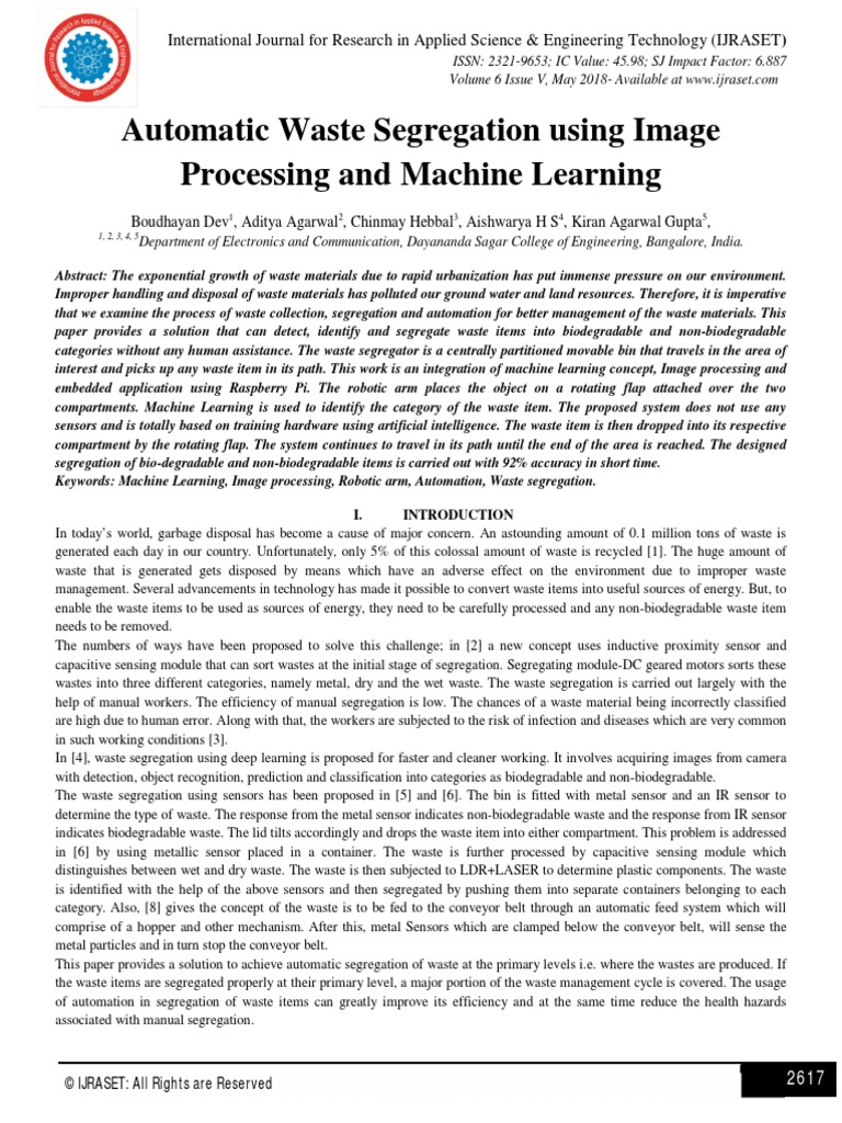 Automatic Waste Segregation Using Image Processing and Machine Learning ...