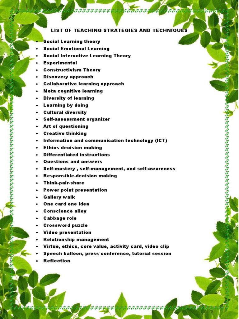 List of Teaching Strategies and Techniques | PDF