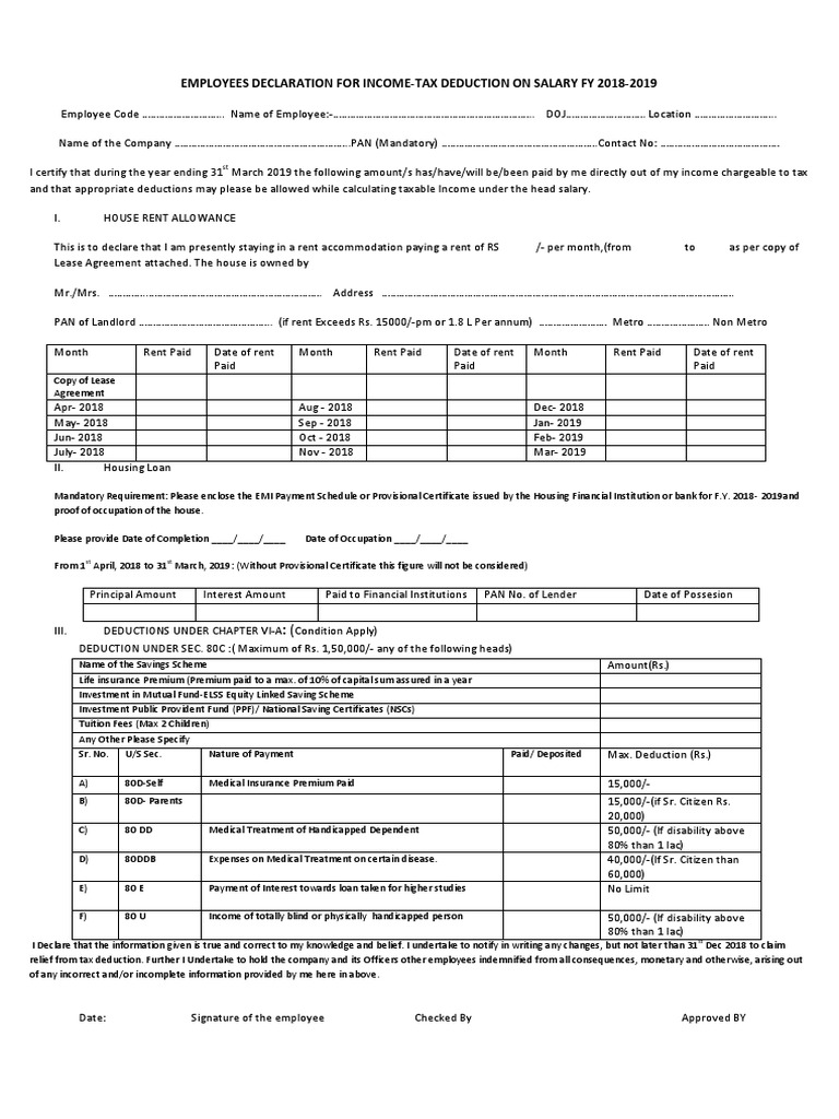 Employees Declaration For Income | PDF | Payments | Government Finances
