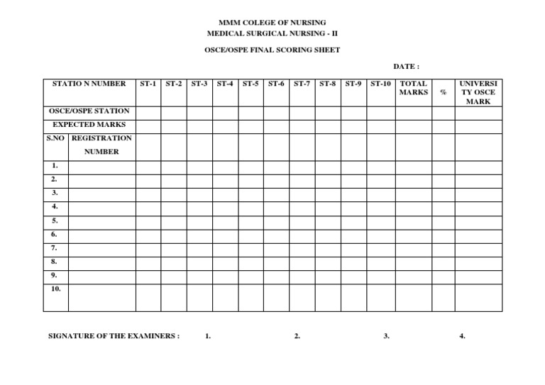 Osce Scoring Sheet | PDF