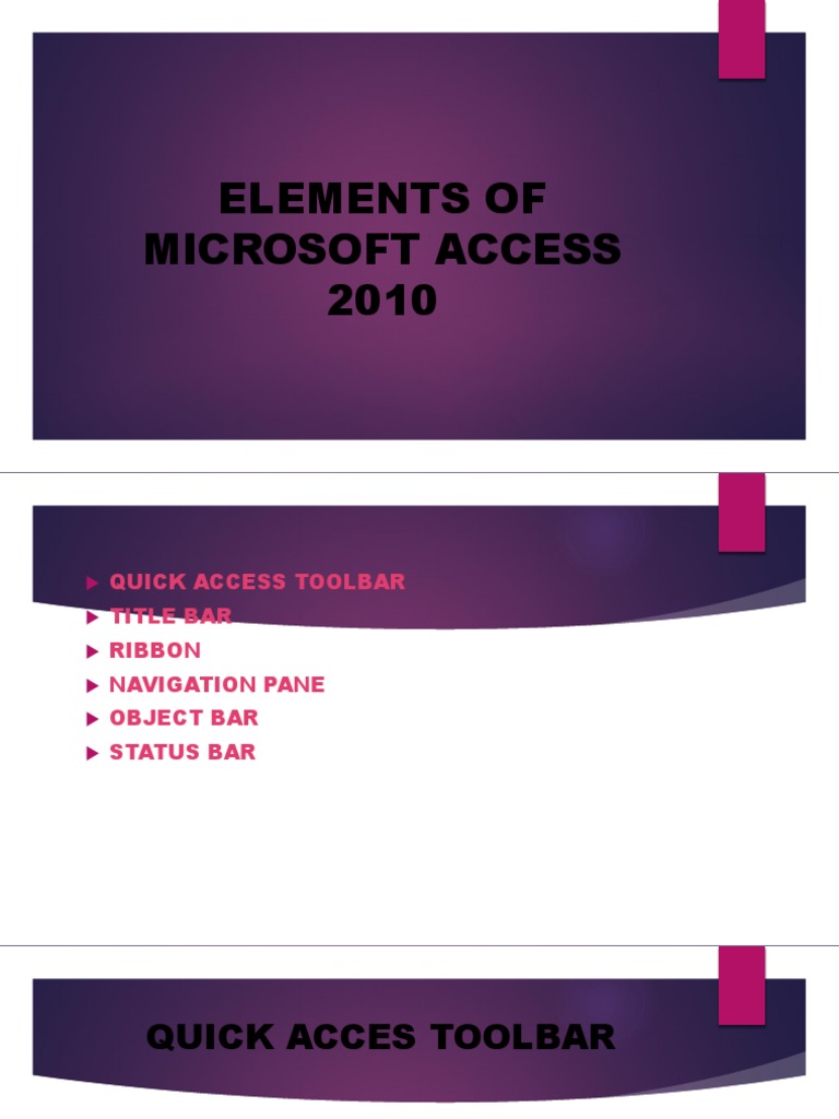 Elements of Microsoft Access 2010 | PDF