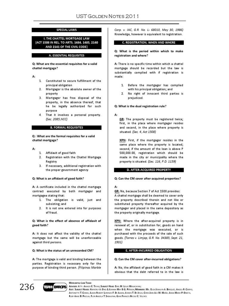 UST Golden Notes - Special Laws 2 | PDF | Mortgage Law | Truth In ...