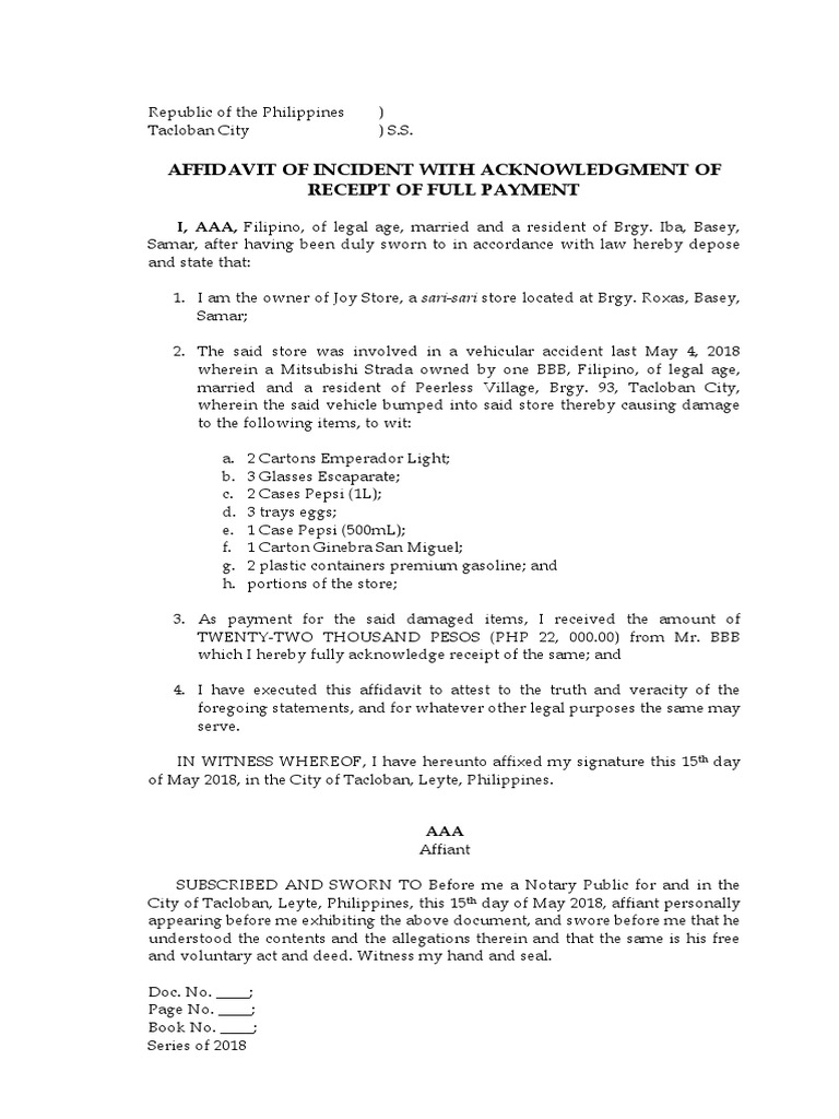 Affidavit of Incident