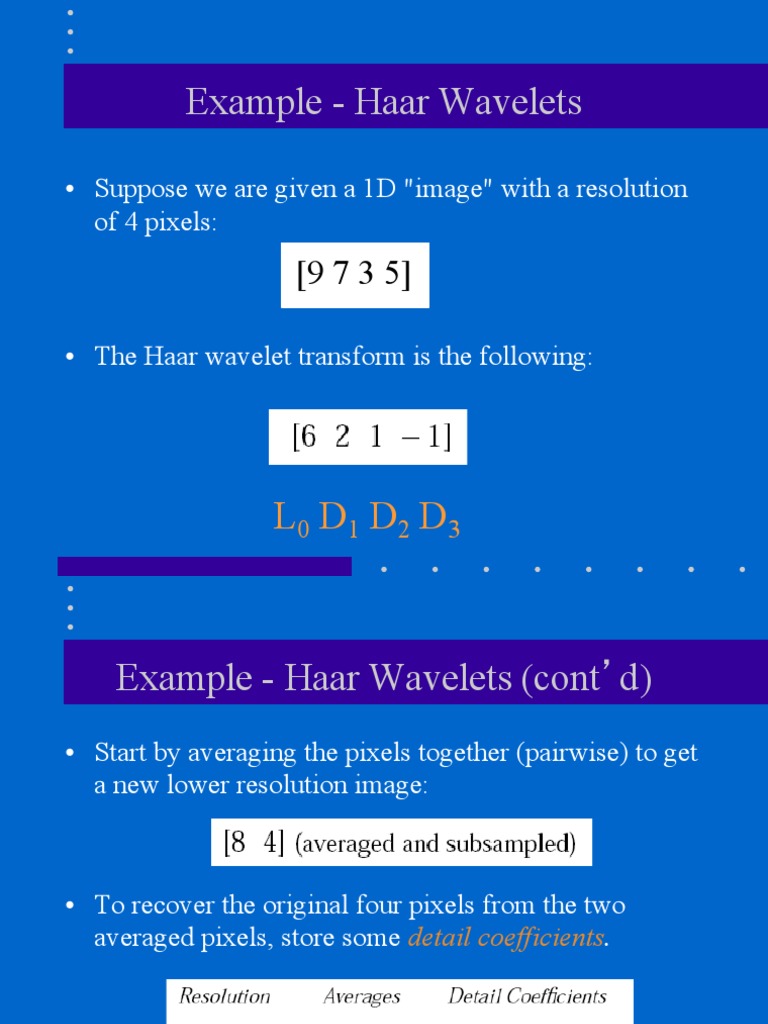 Example Haar Wavelets L D D D Pdf Wavelet Mathematical Analysis