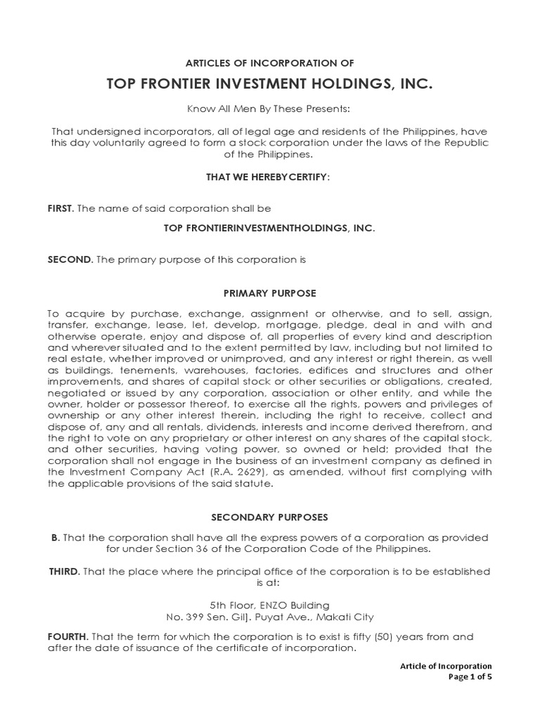 Sample AOI Stock Corp | PDF | Preferred Stock | Dividend