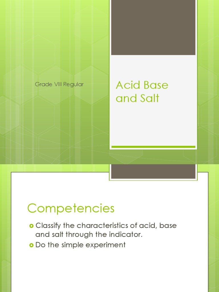 Acids, Bases, and Salts Overview for Grade 8 | PDF