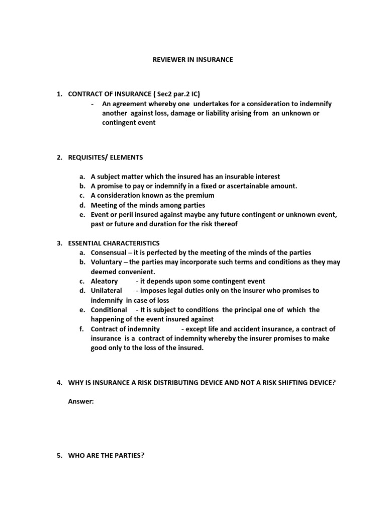 Reviewer in Insurance | Download Free PDF | Indemnity | Insurance