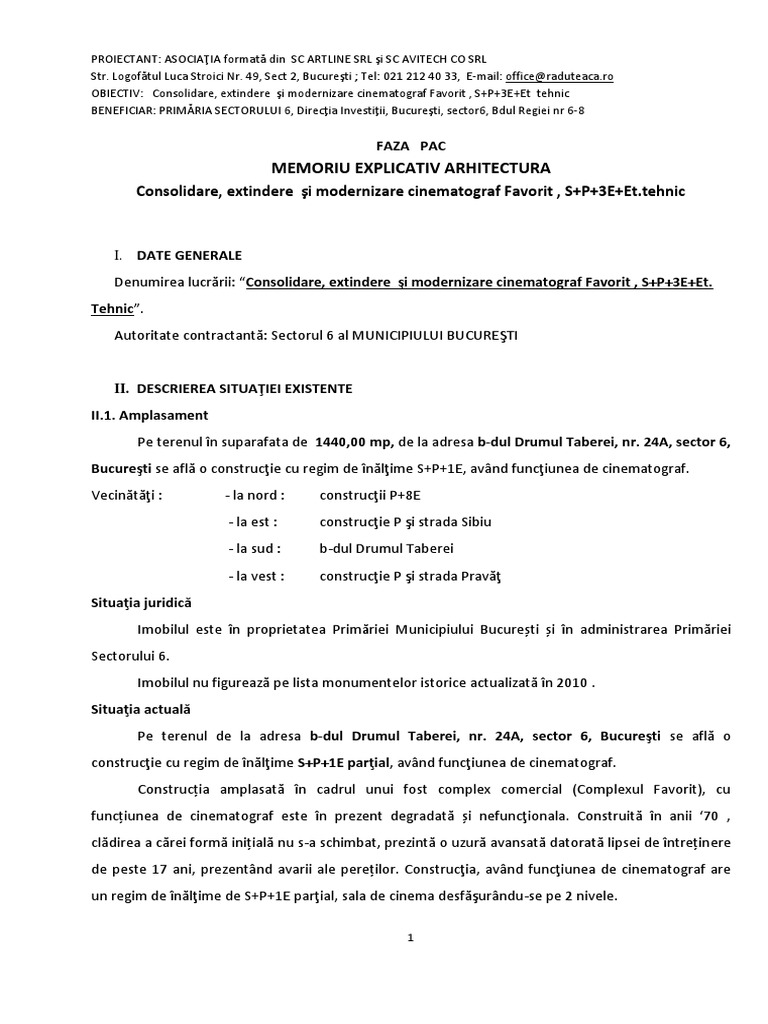 Memoriu Arhitectura | PDF