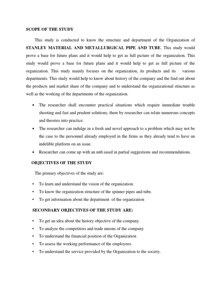 Scope of The Study | PDF