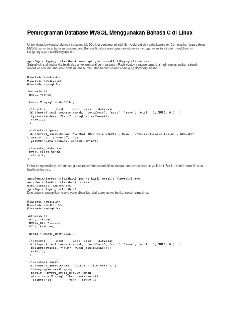 Pemrograman Database MySQL Menggunakan Bahasa C | PDF
