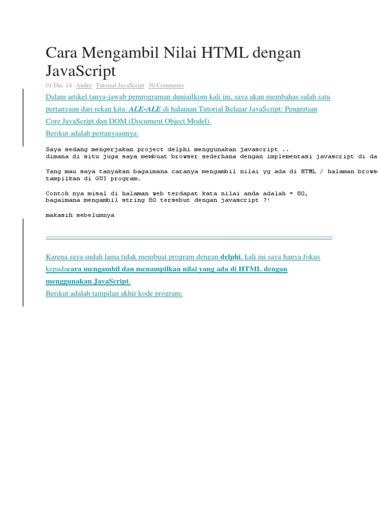 Cara Mengambil Nilai HTML Dengan JavaScript | PDF | Karier & Perkembangan | Bisnis