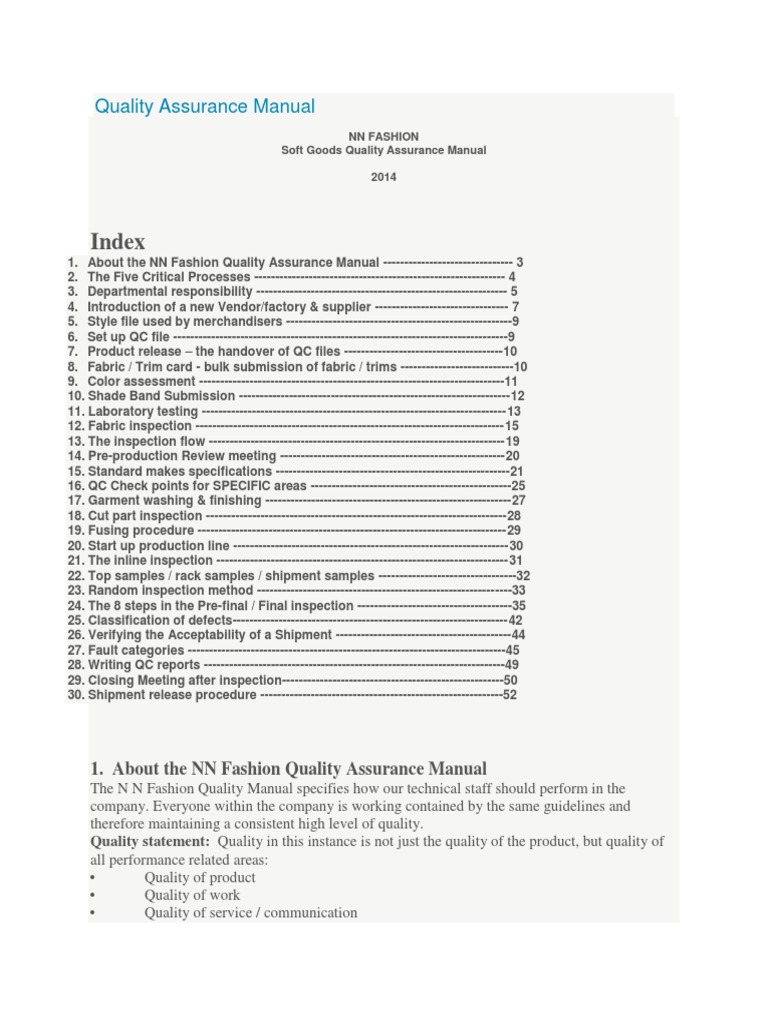Quality Manual | PDF | Seam (Sewing) | Quality Assurance