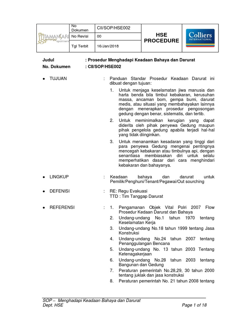 SOP - HSE - 002 - Keadaan Bahaya Dan Darurat. Rev Riss | PDF