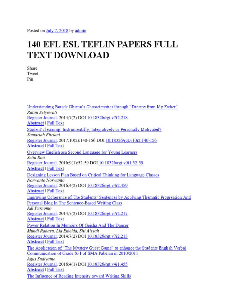 140 Esl Efl Teflin Papers Free Full Text Download | PDF | English As A ...