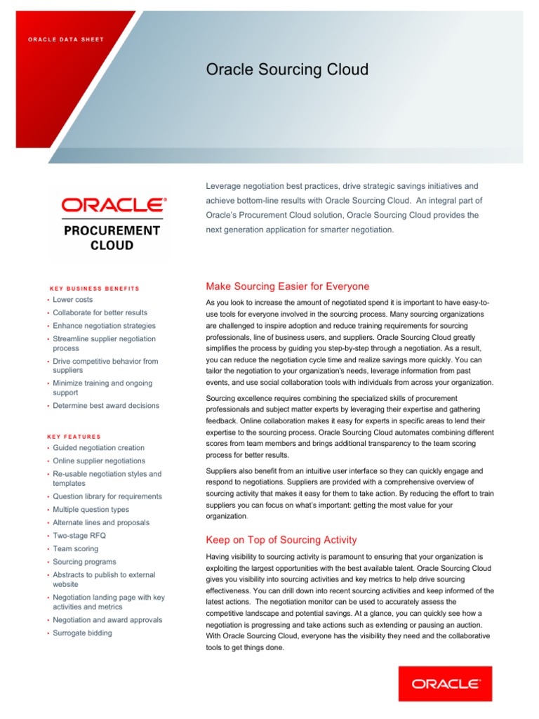 Oracle Sourcing Cloud | PDF | Procurement | Cloud Computing