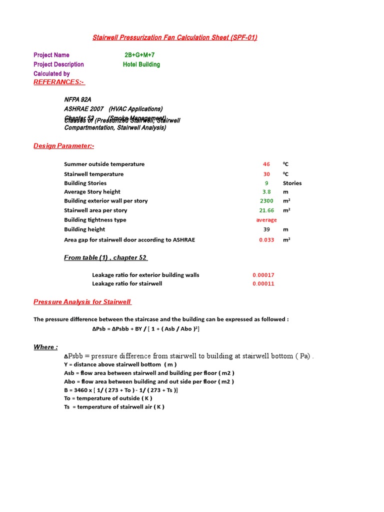 Pressurization Fan Calculation - Premier | Stairs | Building Engineering