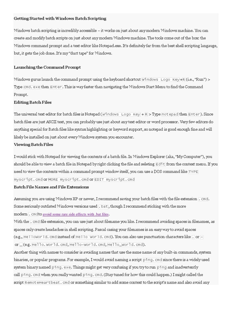 Getting Started with Windows Batch Scripting | PDF | Command Line Interface | Parameter ...