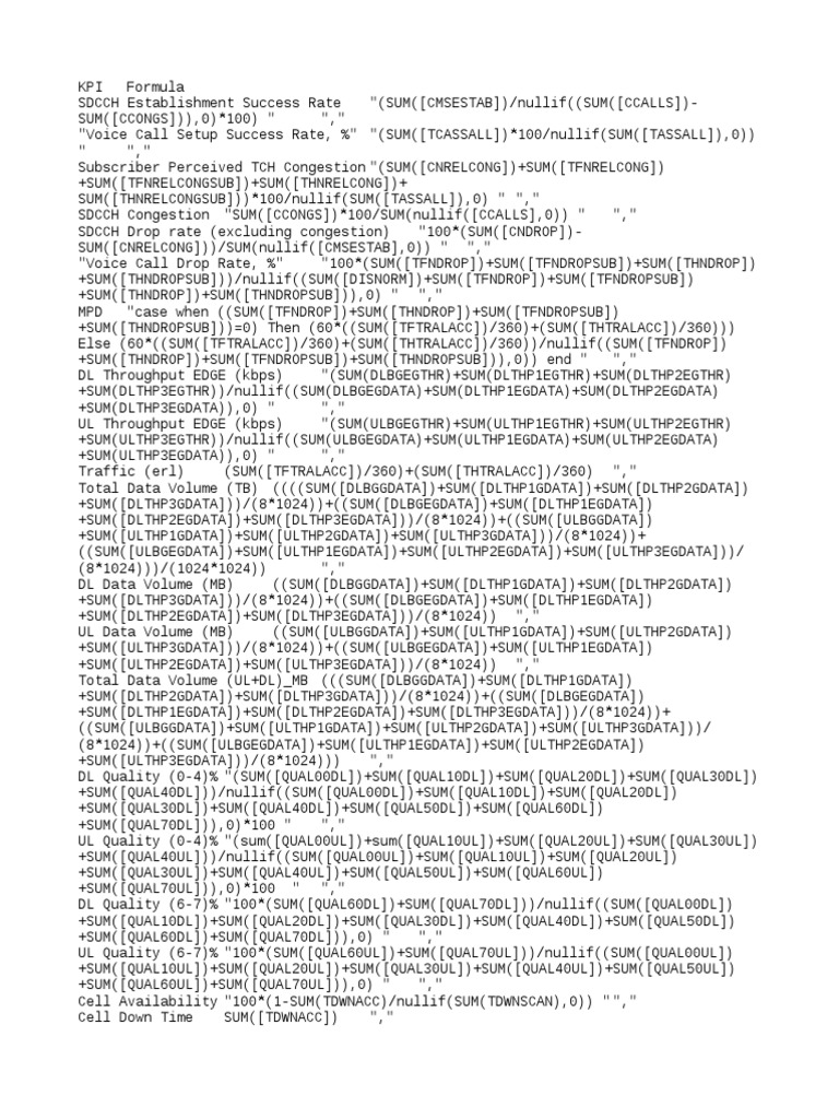 2G KPI Formula Used in Report | PDF | Telecommunications | Data Transmission