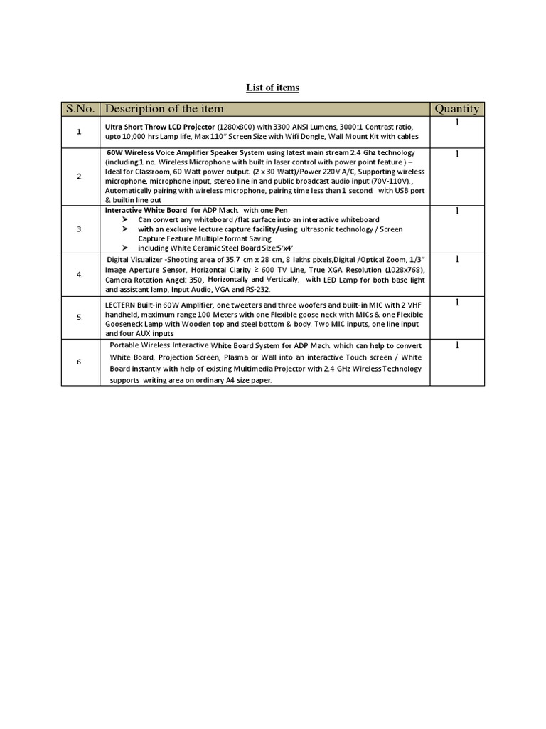 List of classroom audio visual items | PDF | Microphone | Wireless