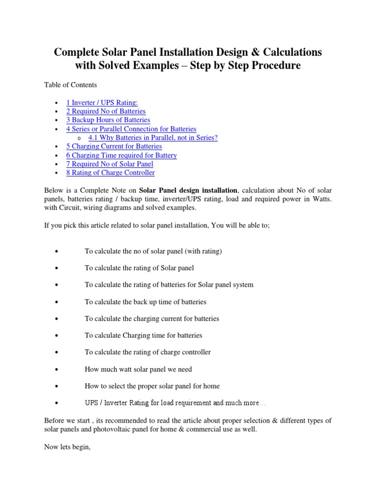 Complete Solar Panel Installation Design | PDF | Battery Charger ...