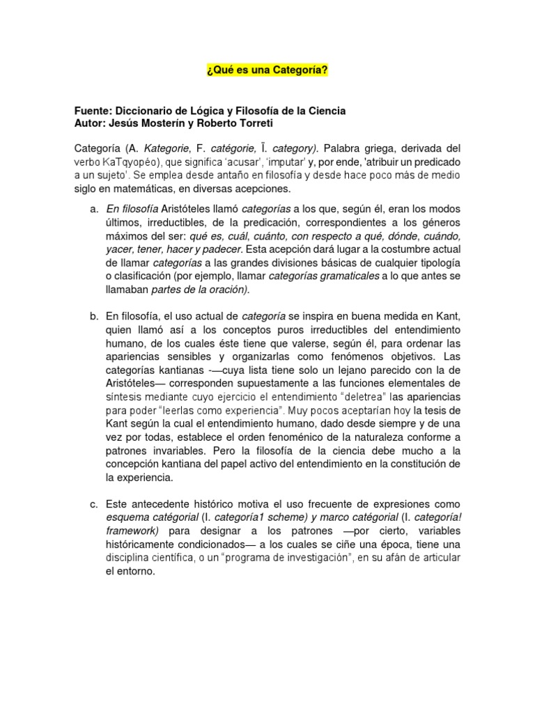 Definición y Significado de Categoría | PDF | Immanuel Kant | Realidad