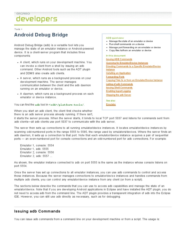 Android Debug Bridge - Android Developers | PDF | Command Line ...