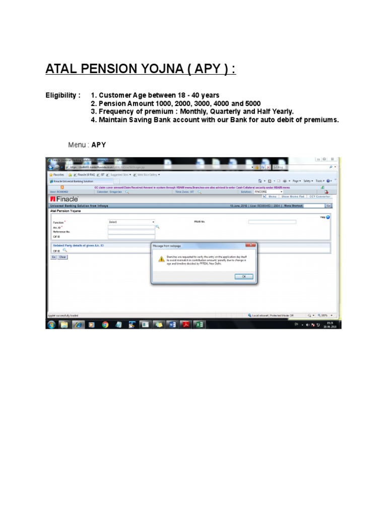 Atal Pension Yojna (Apy) | PDF | Cheque | Payments