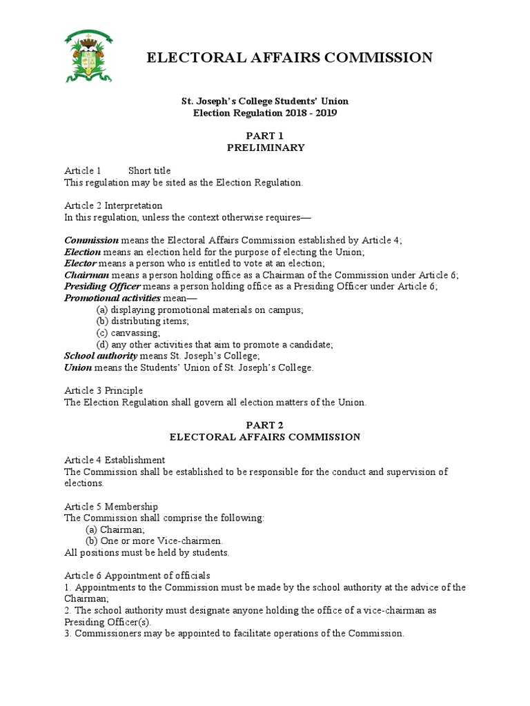 St. Joseph's College Students' Union Election Regulation | PDF ...