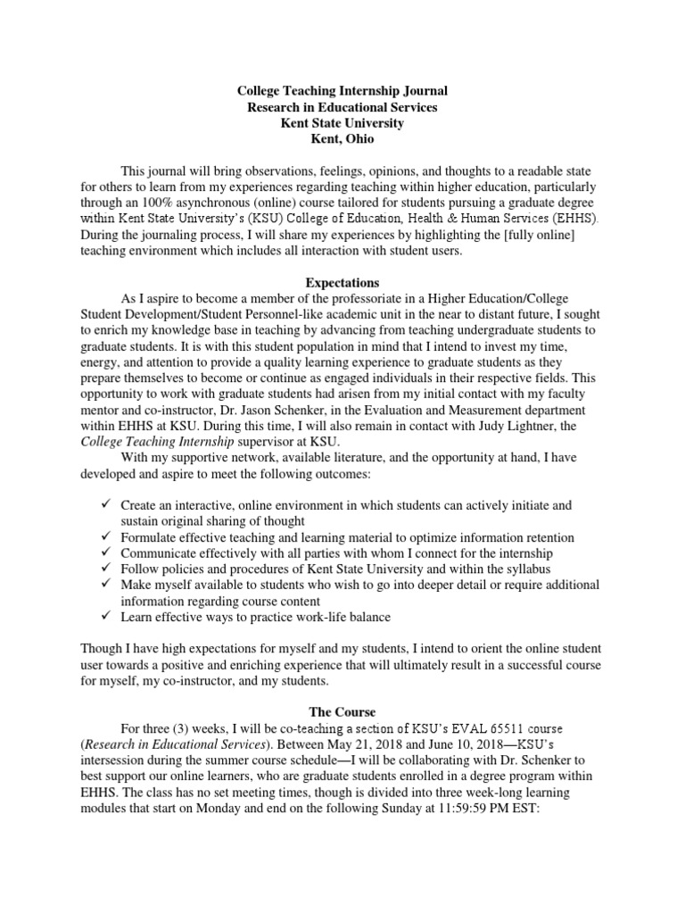 College Teaching Internship Journal | PDF | Teachers | Educational ...
