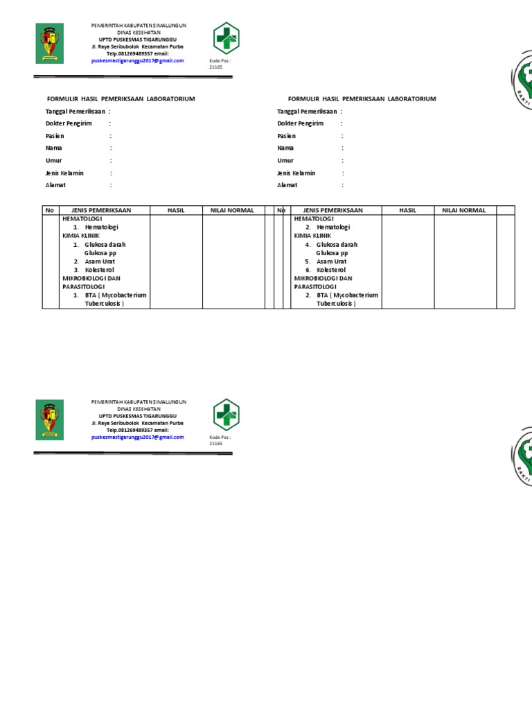 Formulir Hasil Pemeriksaan Laboratorium | PDF