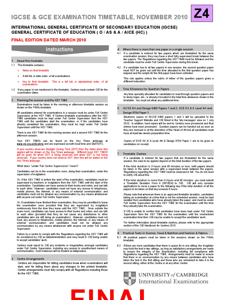 IGCSE Exam Time Table | PDF