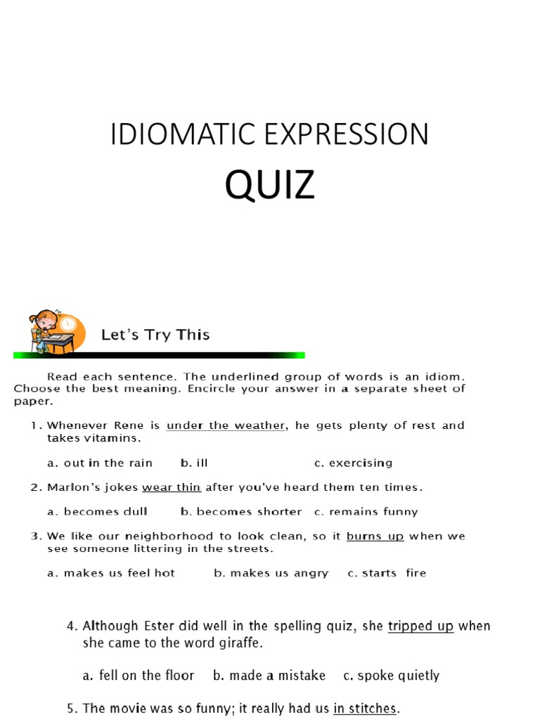 Idiomatic Expression Quiz | PDF | Quiz | Quiz Games