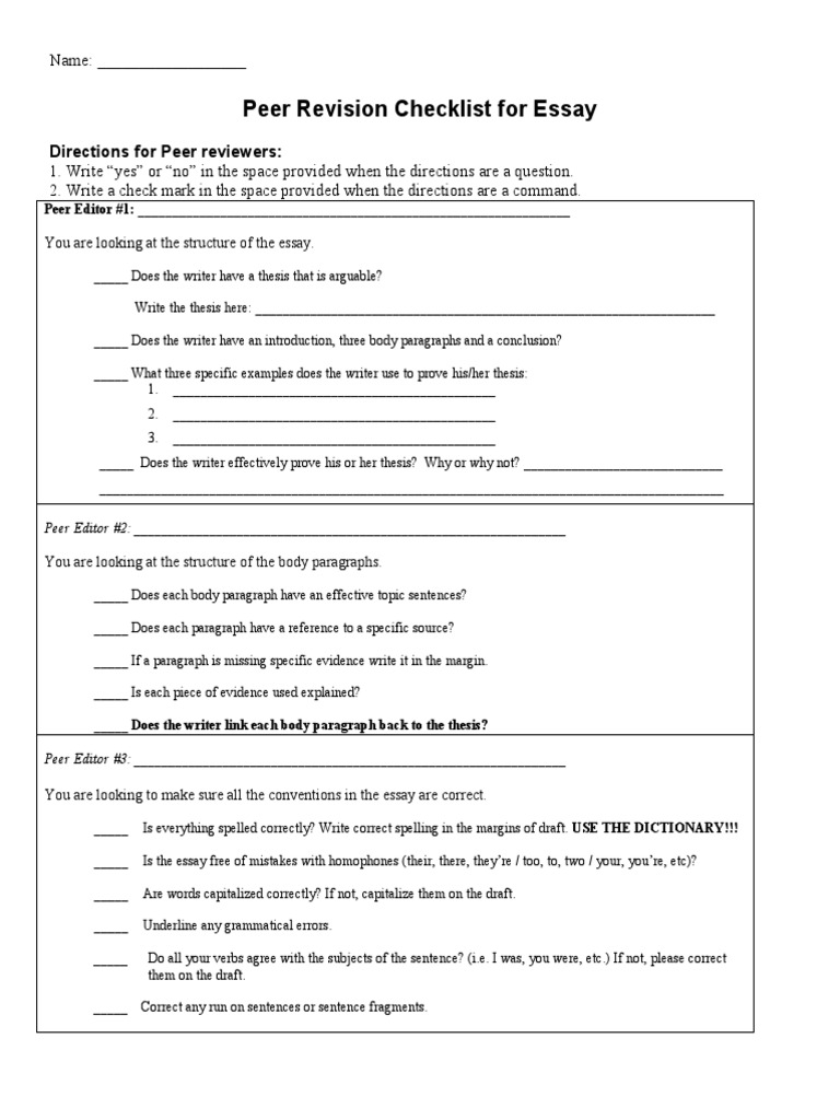 Peer Review Checklist PDF | PDF | Essays | Question