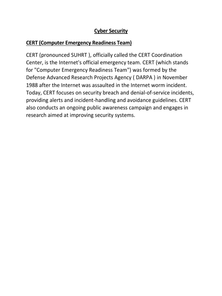 Understanding CERT in Cyber Security | PDF