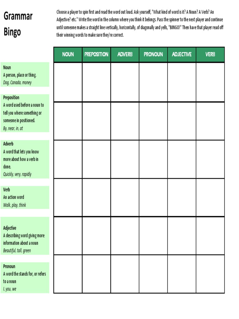 Grammar Bingo PDF | PDF