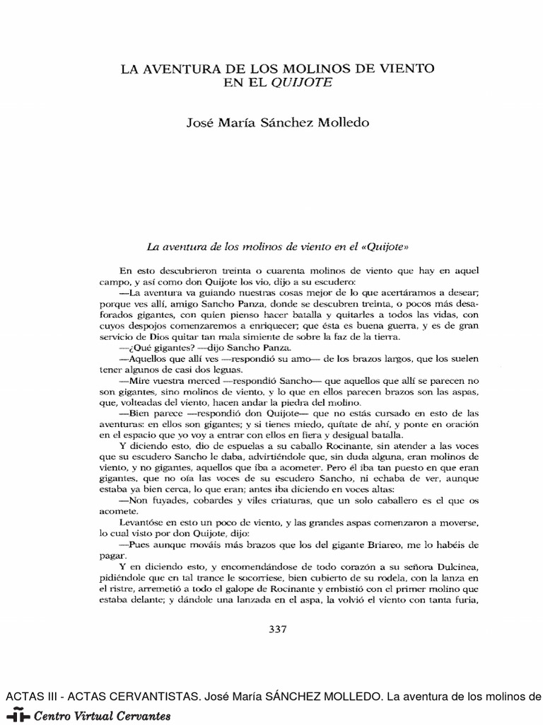 La Aventura de Los Molinos de Viento en El Quijote | PDF | Don Quijote ...