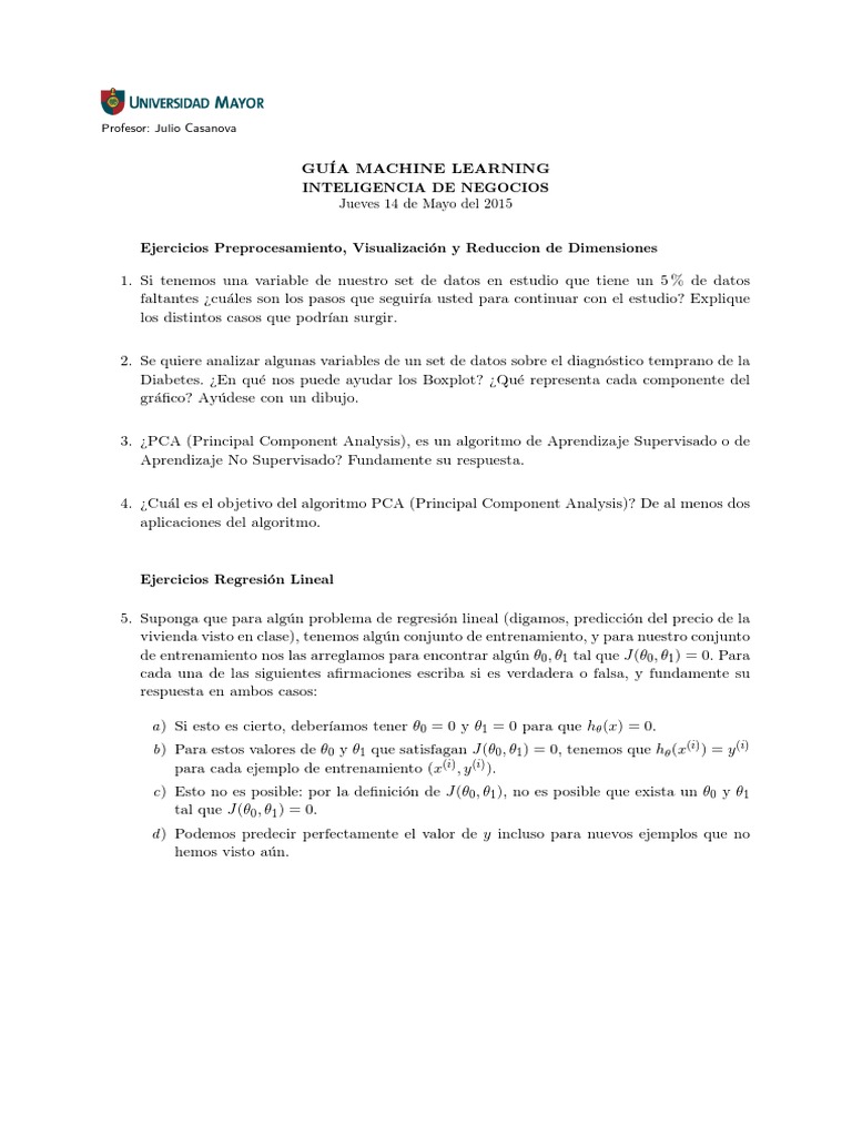 Guía Ejercicios Machine Learning | PDF | Análisis de regresión ...