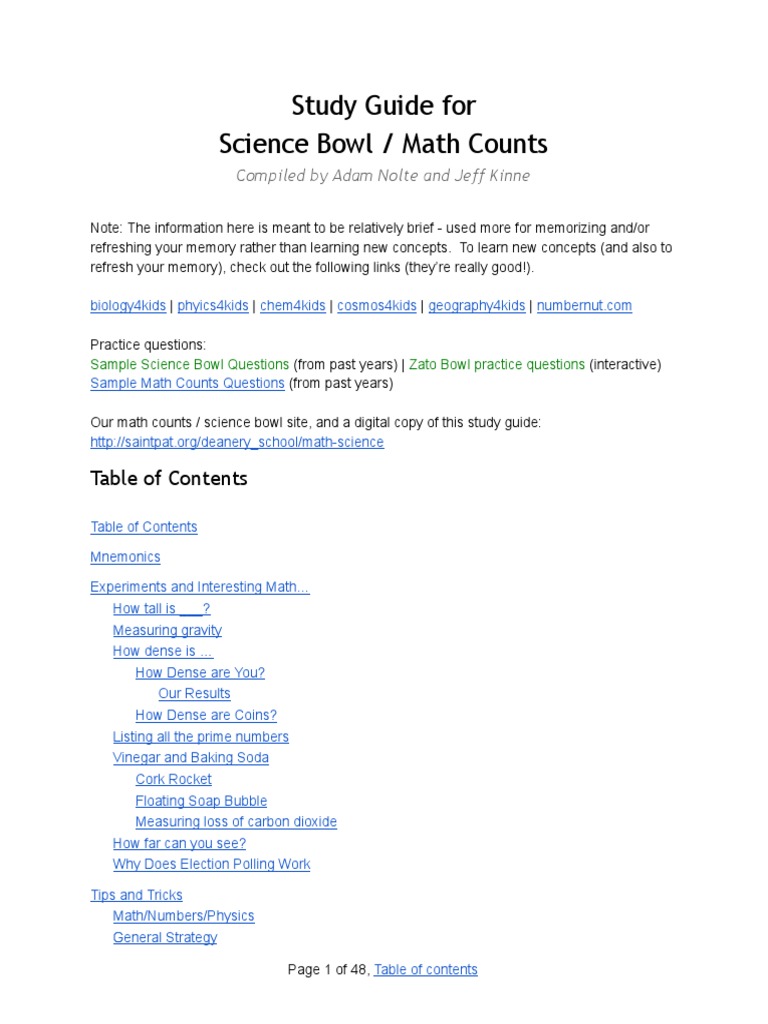 Science Bowl Study Guide and Practice | PDF | Sodium Bicarbonate | Mole ...
