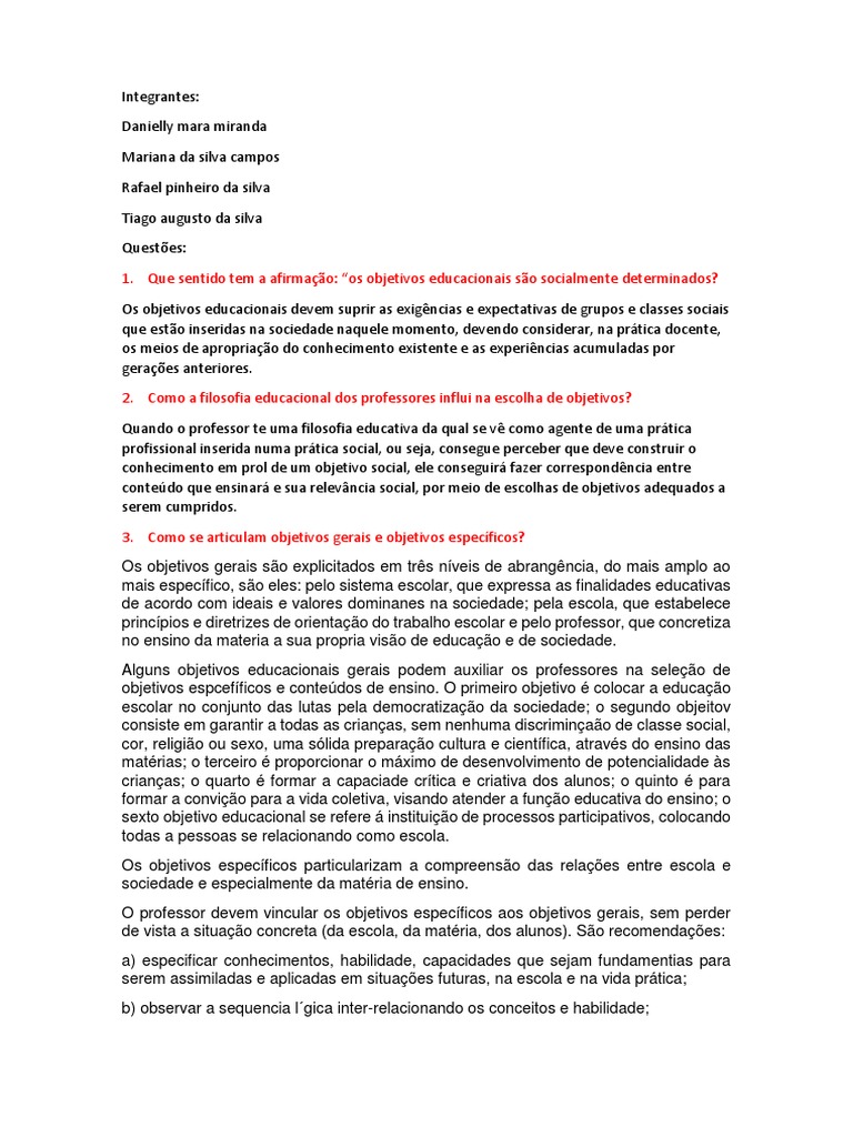 Atividade Avaliativa Cap. 6 - Libâneo - Didática | PDF | Science | Sociologia