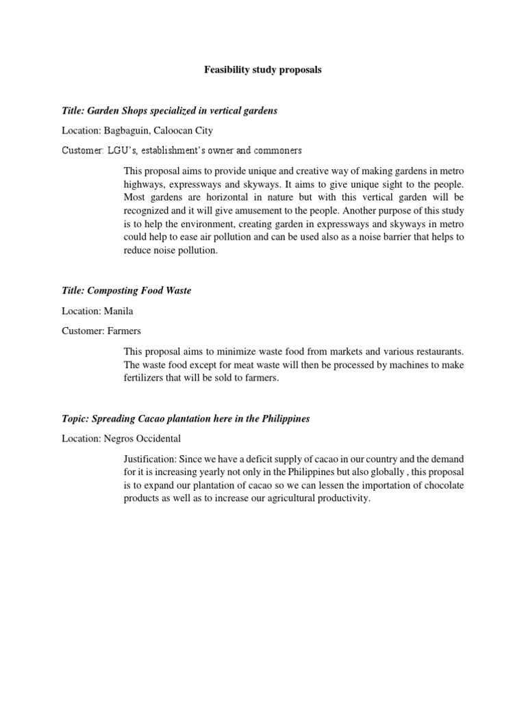 Feasibility Study Proposals | PDF