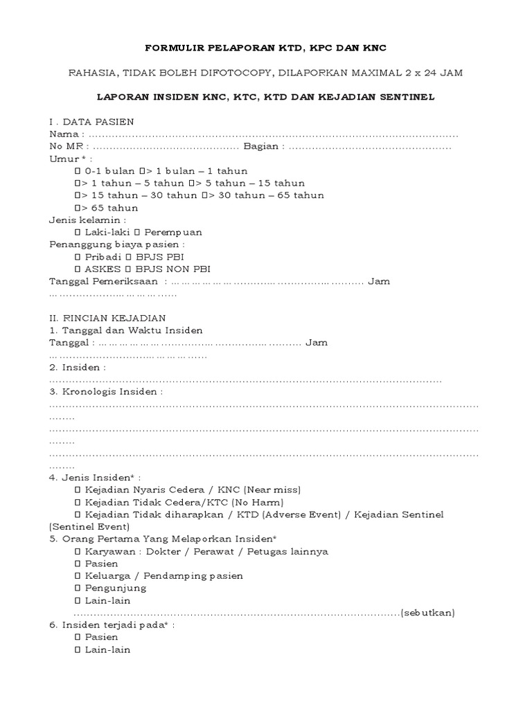 Formulir Pelaporan KTD | PDF