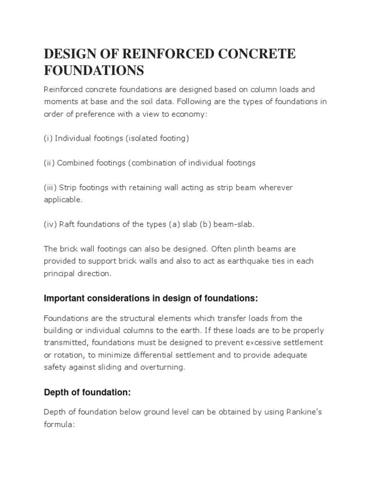 Reinforced Concrete Foundation Design | PDF | Bending | Foundation ...