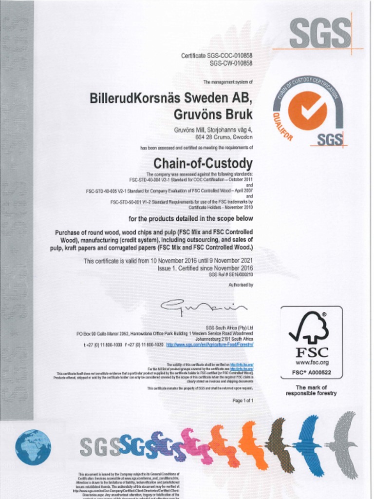 BillerudKorsnäs Sweden AB, Gruvöns Bruk - ASI - FSC - Certificate ...
