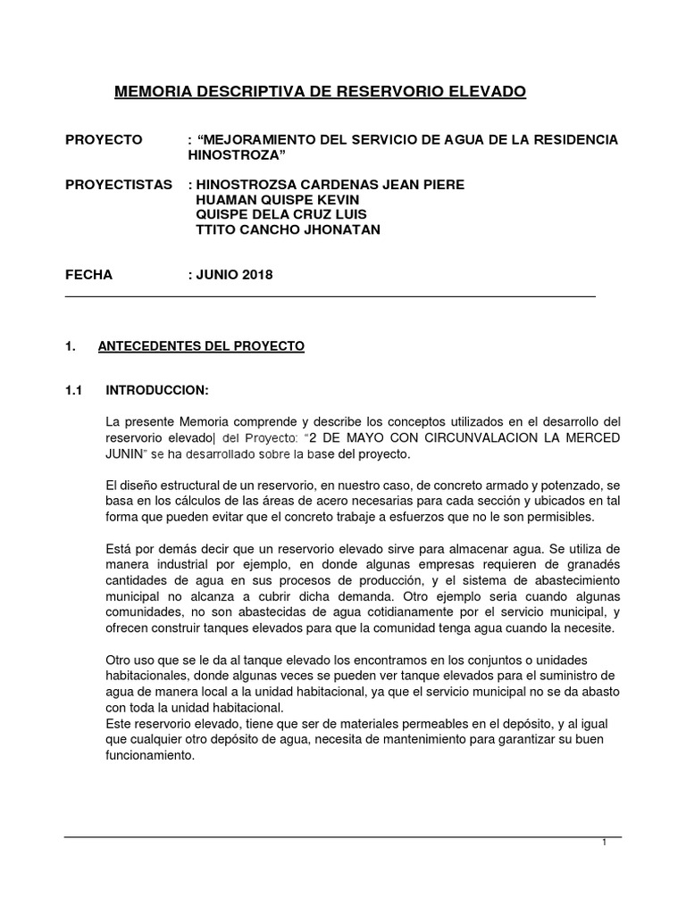 Reservorio Elevado Informe | PDF | Reservorio | Agua