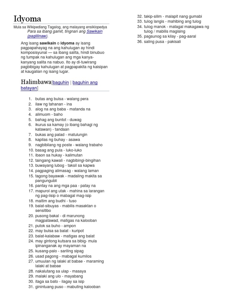 Idyoma o Sawikain | PDF