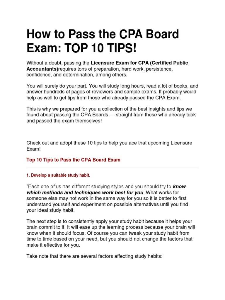 How To Pass The CPA Board Exam | PDF | Certified Public Accountant ...