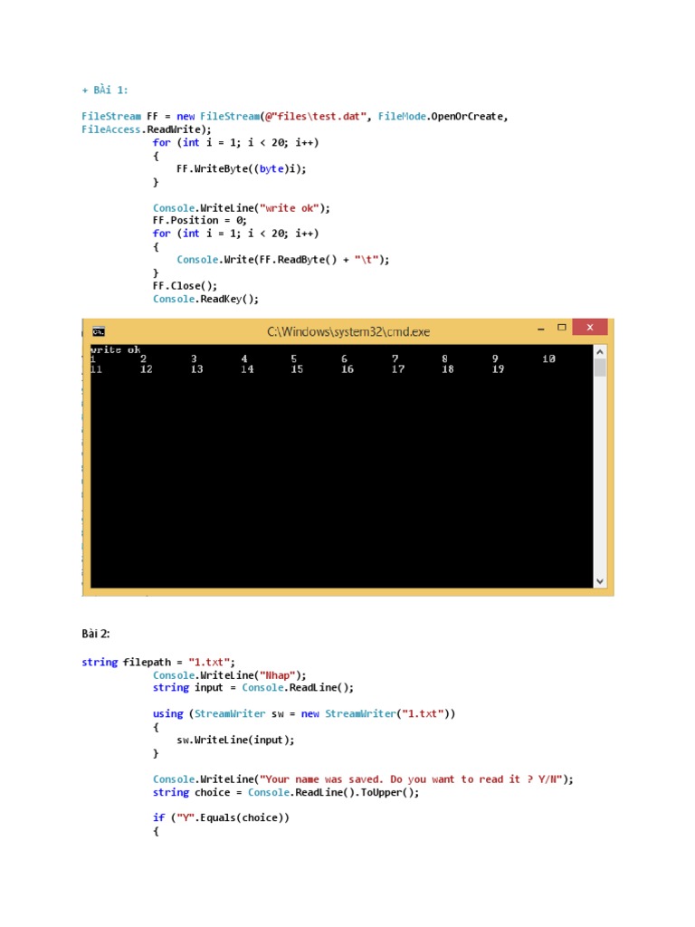 New For Int Byte: + Bài 1: Filestream Filestream Filemode Fileaccess | PDF | Filename | Computer ...