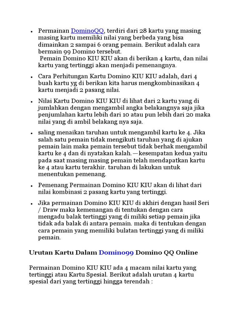 Panduan Bermain Domino99 Online Domino QQ | PDF